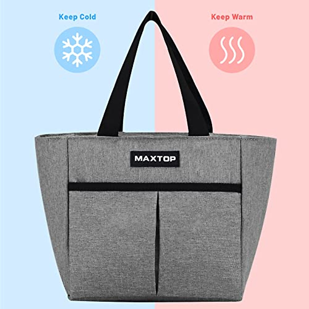 MAXTOP Lunch Bags for Women,Insulated Thermal Lunch Tote Bag,Lunch Box with Front Pocket for Office Work Picnic Shopping (Black, Small)
