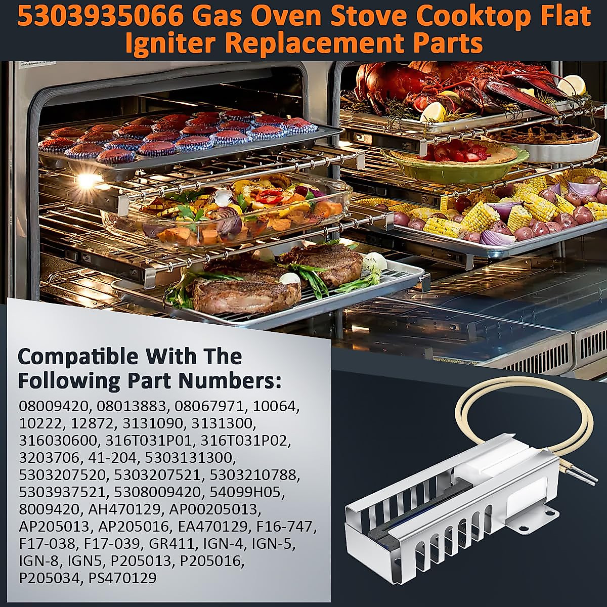 EAGLEGGO 5303935066 oven igniter for Electrolux, Frigidaire Kenmore Tappan Oven Stove Cooktop fits Norton 501A WB2X9998 AP2150412 WB13K0021 PS470129 WB13T10001 41-205 Gas Range Oven Igniter