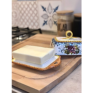CERAMICHE D'ARTE PARRINI- Italian Ceramic Butter Dish Hand Painted Decorated Grape Made in ITALY Tuscan Art Pottery