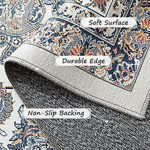 Area Rug Living Room Rugs: 5x7 Large Machine Washable Non Slip Thin Carpet Soft Indoor Luxury Floral Distressed Carpets for Under Dining Table Farmhouse Bedroom Nursery Home Office Multi