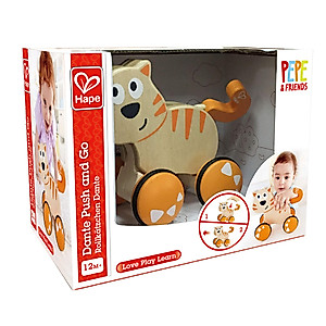 Hape Dante Push and Go | Wooden Push, Release & Go Cat Toddler Toy with Wheels