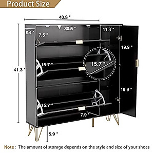 ANBUY Shoe Cabinet, Free Standing Tipping Bucket Shoes Cabinets, Shoes Storage Cabinet with 3 Flip Drawers and Storage Shelves, Narrow Shoe Rack Cabinet for Entryway, Modern Shoes Organizer