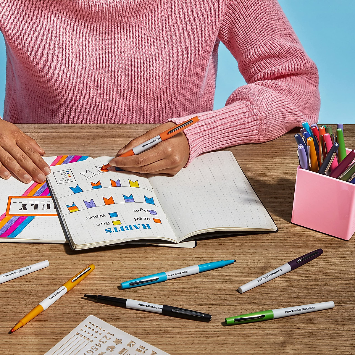 Paper Mate Flair Felt Tip Pens, Bold Tip (1.2 mm), Assorted Colors, 12 Count