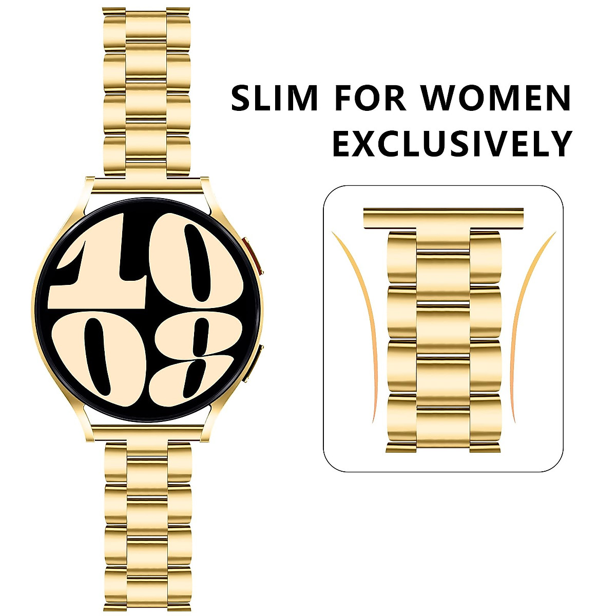 HAYONLIY Thin Band Compatible for Samsung Galaxy Watch 7/FE/6/5/4 40mm 44mm, 5 Pro 45mm, Watch 6/4 Classic 43mm 47mm 42mm 46mm, 20mm Metal Stainless Steel Replacement Adjustable Strap for Women Men