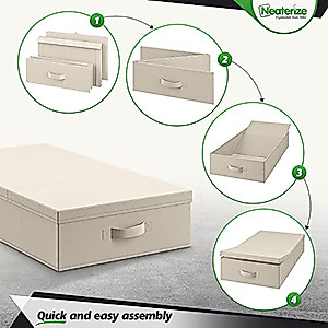 NEATERIZE Storage Box, Under Bed Storage Bins With Lids, Set of 2, Long Flat Stackable Underbed Containers For Organizing Clothing, Shoes, toys, Blankets, and Linen. Garage Boxes, Large, Beige