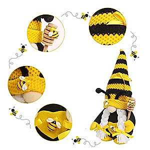 CRCZK Bumble Bee Gnome Plush - Mr and Mrs Honeybee Spring Gnomes Plushie Ornaments -Scandinavian Tomte Elf World Bee Day Decor, Swedish Dwarf Figurine Table Shelf Tiered Tray Decorations bee gnome
