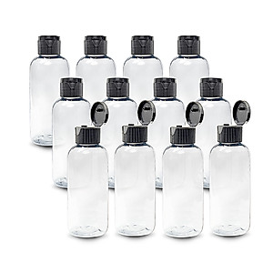 ljdeals 4 oz Clear Plastic Empty Bottles with Black Flip Top Caps, Refillable Cosmetic Containers for Shampoo, Lotions, Cream and more Pack of 12, BPA Free, Made in USA