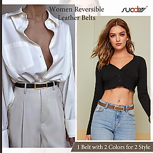 SUOSDEY Women Reversible Leather Belts for Jeans Pants Dresses Ladies Fashion Belts with Gold Buckle, 0.9" Width (Black/Brown)