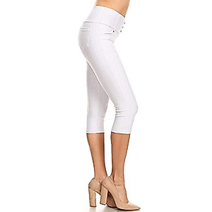 Women's High Waist Stretch Skinny Denim Capri Jeggings with Pockets(Medium, Capri-Grayish White)