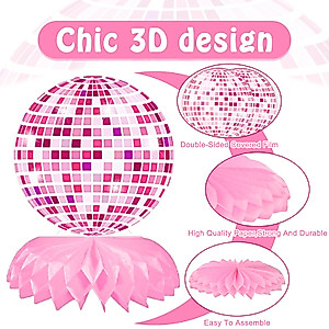 12 PCS Disco Party Decorations, Pink Disco Table Honeycomb Centerpieces Flat Disco Ball Centerpieces for Party Table Disco Ball Decor for Western Cowgirl Birthday Bachelorette Bridal Shower Supplies