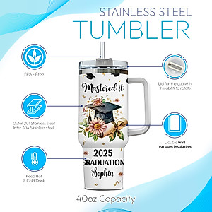 Hyturtle Personalized Tumbler Graduation Drinking Gifts For Her - Grad Congratulations Graduate Gifts For Seniors College School Masters Degree - Stainless Steel Travel Coffee Cup 40oz With Lid