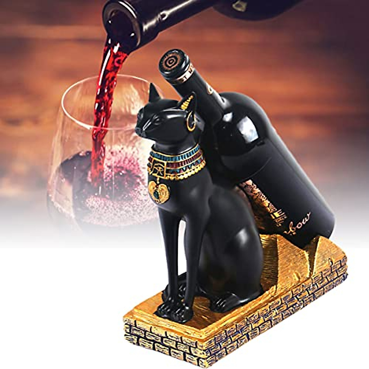FRCOLOR Wine Holder Cat Shaped Wine Holder Resin Egyptian Cat God Figurine Wine Bottle Shelf Rack Retro Champagne Bottle Stand for Home Kitchen Countertop Bar Wine Bottle Holder