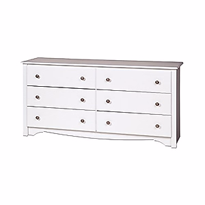 Sonoma 6 Drawer Double Dresser for Bedroom, White & Full/Queen Bookcase Headboard, White