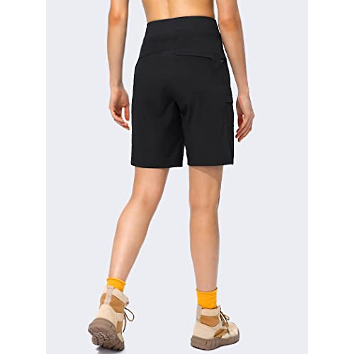 Women's Hiking Long Shorts 9" Quick Dry Cargo Bermuda Shorts Lightweight Knee Length with Zipper Pockets for Women(Black,M)