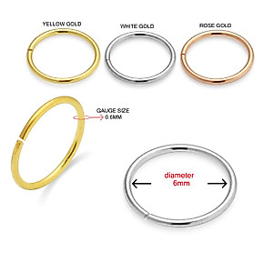 PiercingPoint 14 Karat Solid Rose Gold 22 Gauge (0.6MM) - 1/4 Inch (6MM) Length Seamless Continuous Nose Hoop Ring