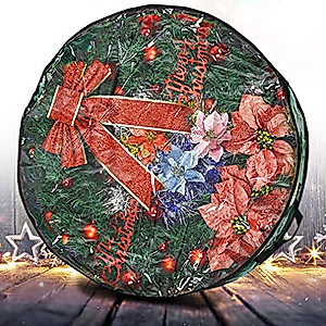 Propik Christmas Wreath Storage Bag 24" - Garland Holiday Container with Clear Window - Tear Resistant Fabric - 24" X 24" X 8" (Green)
