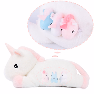 WEIGEDU Unicorn Toys for Girls Ages 1 2 3 4 5 6 7 8 Years, Mommy Stuffed Animal with 3 Babies Unicorns in Her Tummy, Soft Plush Toys Set for Baby Toddler Kids Valentines Birthday Gifts