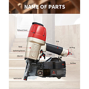 meite Siding Nail Gun, Pneumatic Coil Siding Nailer Professional Lightweight Air Coil Nail Gun with Safety Nose, Compatible with 1-1/2 Inch to 2-1/2 Inch Coil Siding Nails (CN65S)