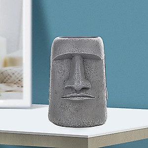 Fenteer 1PC Resin Easter Island Statue Decor Massive Megalith Retro Style Antique Roman Portrait Moai Head Sculpture for Home Office Bedroom Desktop Ornament - Gray H