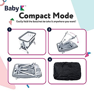 BABY K Mesh Bassinet Bedside Sleeper (Grey) - 3 in 1 Convertible Bassinet with Breathable Mesh and Mattress - Bedside Bassinet for Baby Crib Attach to Bed - Baby Co Sleeper for Bedside for Infants