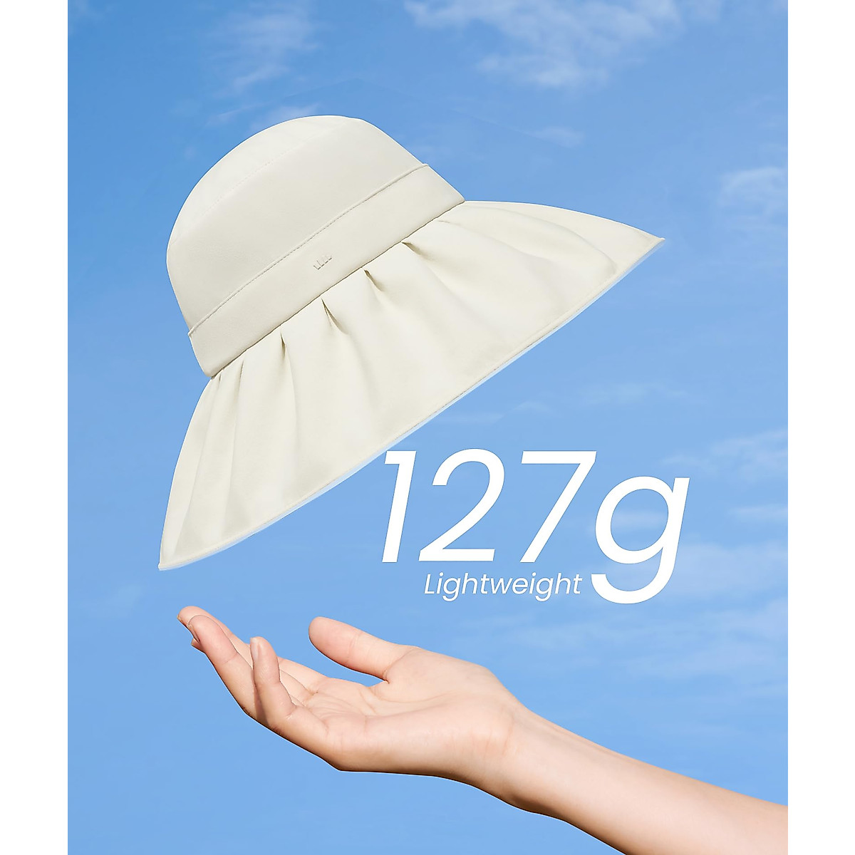 BENEUNDER Large Brim Floppy Sun Hats for Women Summer Beach Sun Hat Foldable UPF 50+ (Ivory)