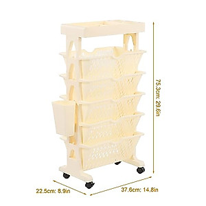 Diydeg 6 Tier Movable Bookshelf Cart, Book Rack Bookcase Book Cart with Wheels and Basket, Utility Organizer Utility Cart Storage Trolley for Office File, Living Room, Home Kitchen