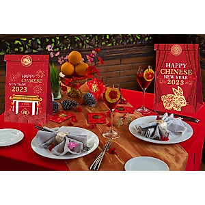 Chinese New Year 2023 Year of the Rabbit Party Goodie Bags 18 Pack, Lunar New Year Red Kraft Paper Candy Bags, Spring Festival Party Favor Treat Box Gift Bags