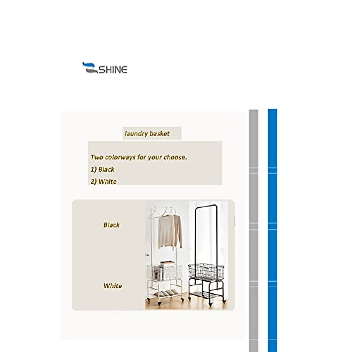 Movable laundry basket with hanger,laundry basket with wheels,Metal rack for garment hang,black color (black)