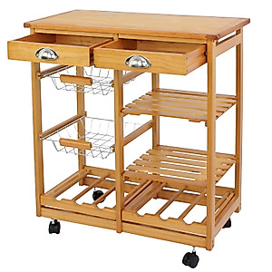 Nova Microdermabrasion Kitchen Island Cart with Storage, Rolling Side Table on Wheels with 2 Drawers, 3 Shelves, Lockable Casters for Dining Room, Bar