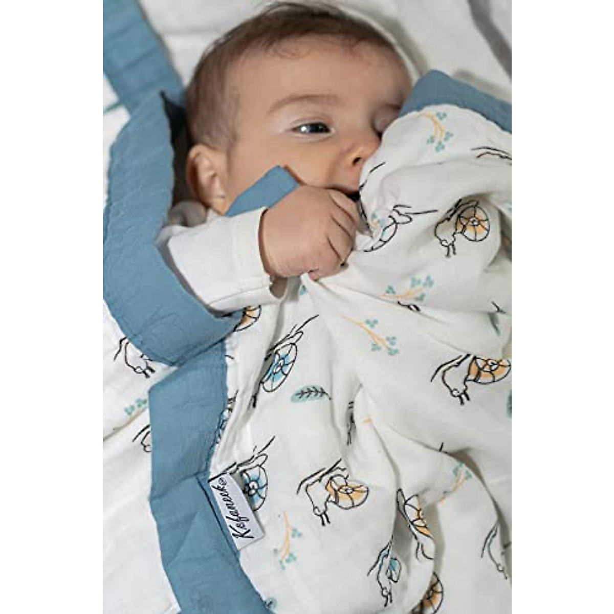 Kofaneek Blanket Toddler for Newborn, Infant, Unisex, Boy & Girl, 6 Layers Soft and Breathable, 43X43 inches, Ideal Lightweight Cotton Muslin (Blue Snail)