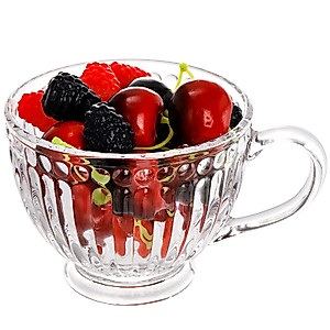 Dicunoy Set of 4 Glass Cappuccino Mugs with Spoons, 14 OZ Jumbo Tea Cups with Handle, Thick Vintage Wide Mouth Large Coffee Mugs for Cocoa, Milk, Water, Cereal, Ice Cream