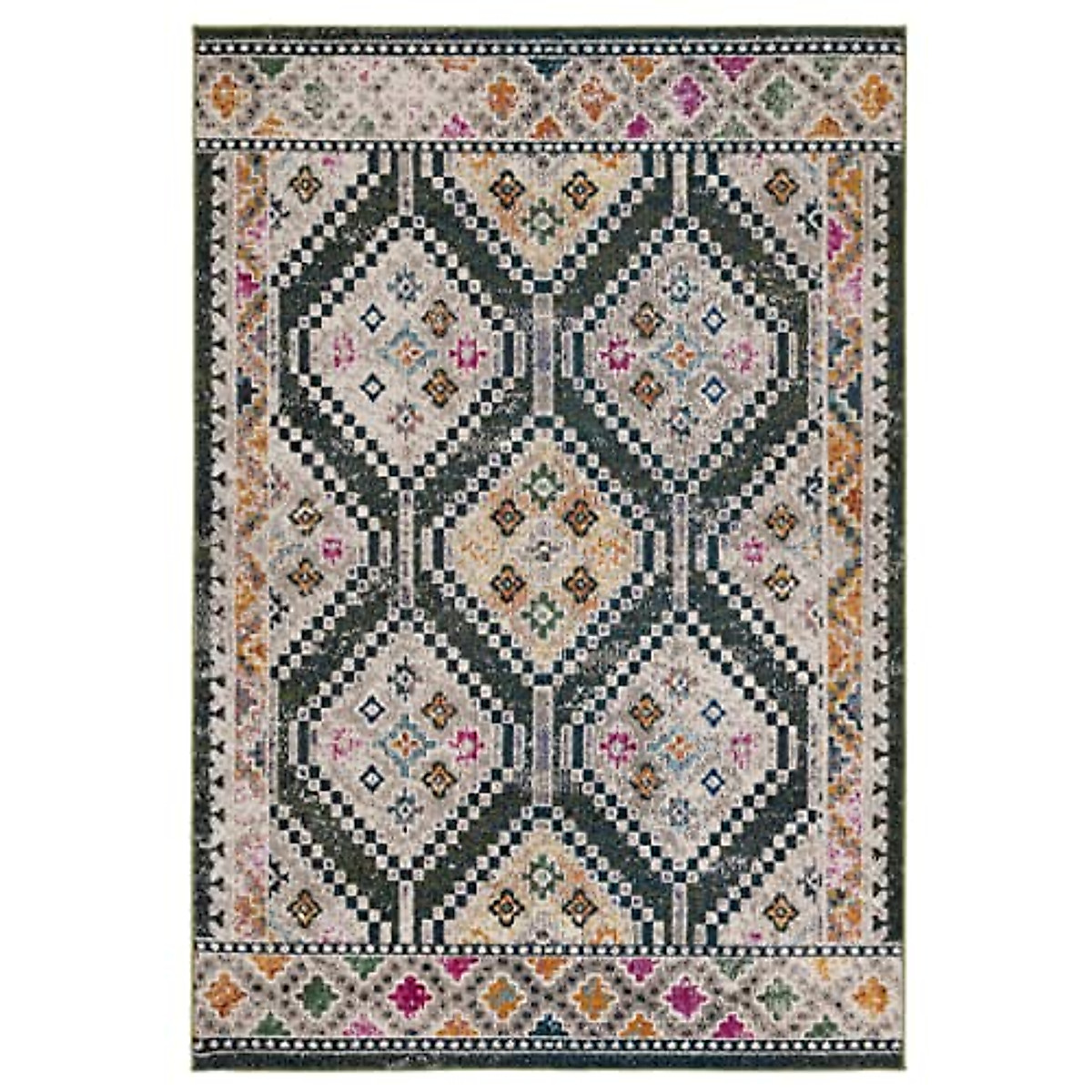 SAFAVIEH Madison Collection 6' x 9' Dark GreenBeige MAD481Y Boho Non-Shedding Living Room Dining Bedroom Area Rug