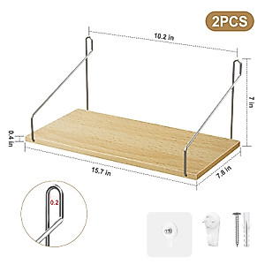 MYITYARD Floating Shelves for Wall Mounted, 15.75" L × 7.87" W Home Decor Wood Shelf Set of 2 for Living Room, Bedroom, Bathroom, Kitchen