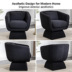 Vliekcy Swivel Accent Chair, Modern Curved Back Accent Sofa with Pillow, 360 Degree Swivel Single Sofa Armchair for Home Living Room Bedroom Office - Black