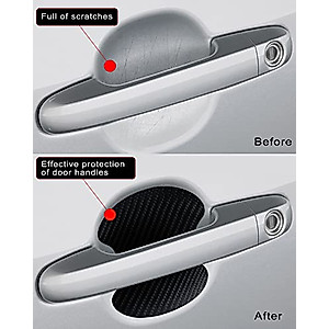 4PCS Car Door Handle Scratch Protectors, Carbon Fiber Car Door Handle Paint Scratch Protector Sticker Universal Auto Door Paint Guard Car Door Cup Scratch Protection Films