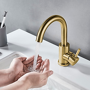 Kohonby Wet Bar Sink Faucet Single Hole Brushed Gold, Modern Single Handle Bathroom Sink Faucet Commercial Stainless Steel Prep Sink Faucet