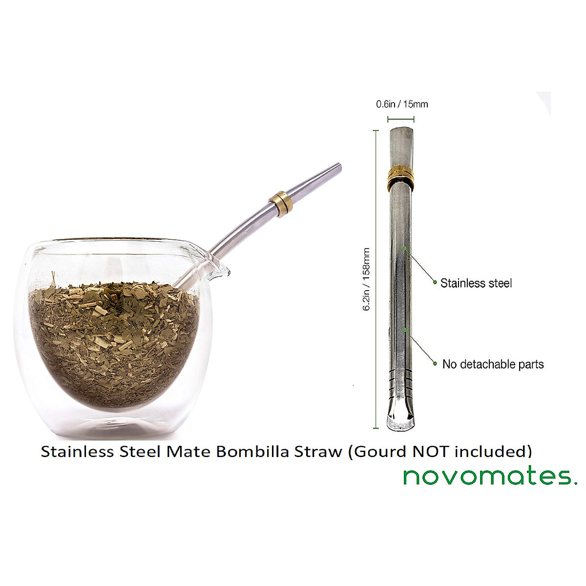 Novomates Easy Clean Yerba Mate Straw - Bombilla Mate for Mate Tea Drinking Filter Straw – Mate Straw Food-Grade Stanley Steel Mate Straw - 6.2" (15.8cm) Long (Mate Gourd not included)