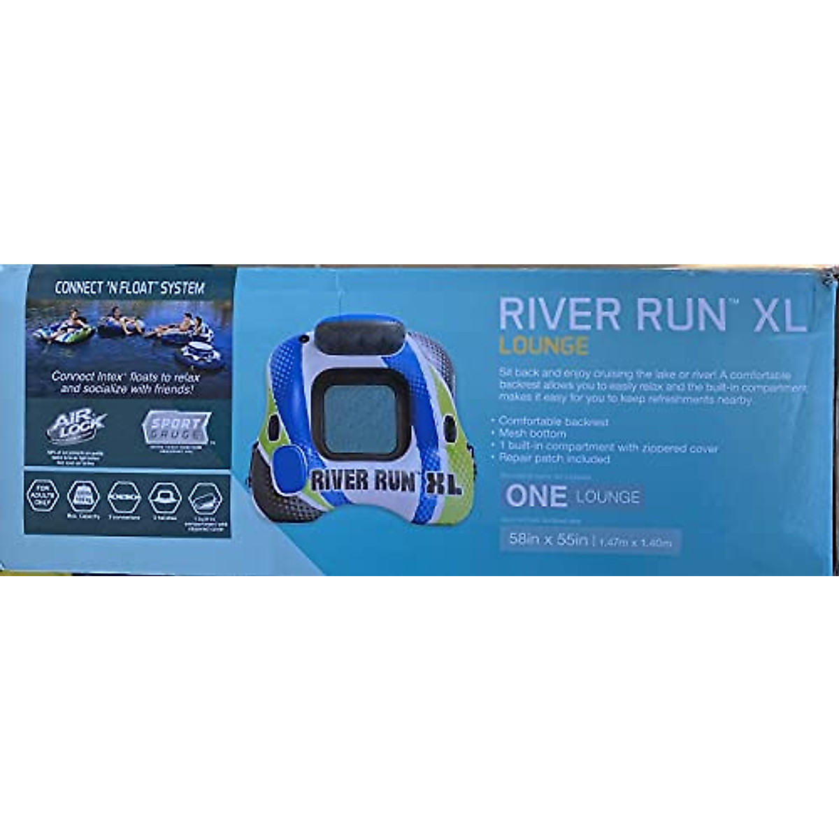 Intex River Run XL Lounge Tube - Inflatable Pool River Raft Ride- Vibrant Blue, White, and Green