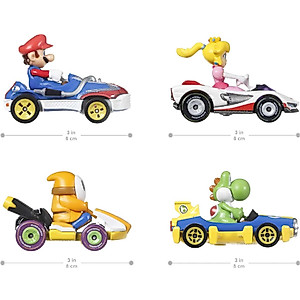 Hot Wheels Mario Kart Toy Vehicle 4-Pack, Collectible Set of 4 Fan-Favorite Characters Includes First-Appearance Orange Shy Guy