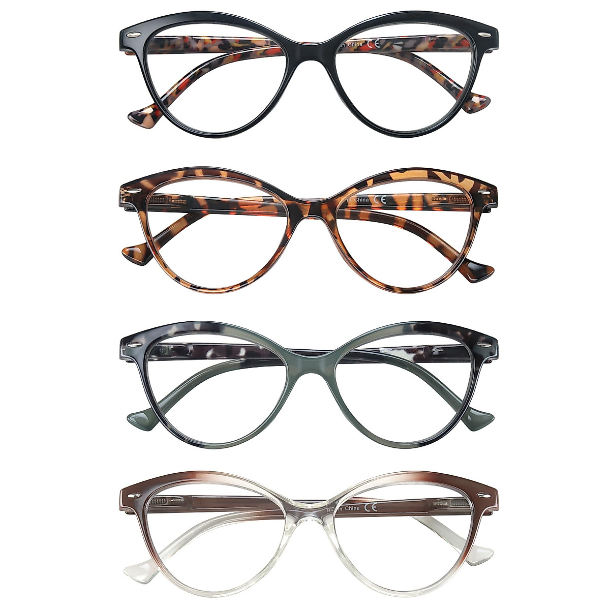 HEEYYOK Women Reading Glasses 4-Pack,Cateye Readers Glasses Small Face Comfort Spring Hinge (2.75, 4 Mix Color)