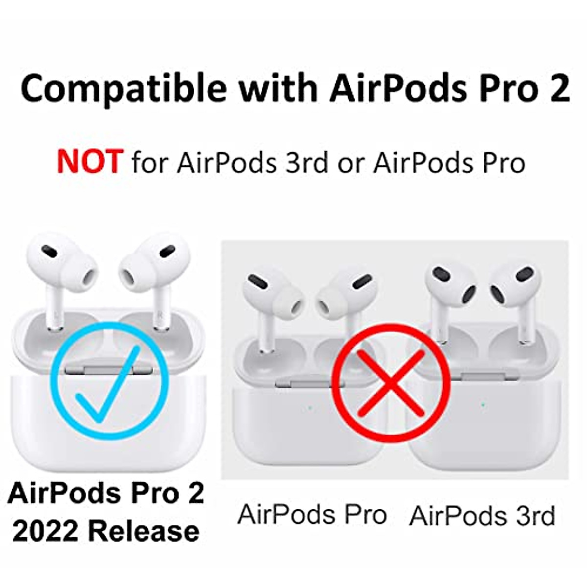 [ Fit in Case ] Ultra Thin Compatible with AirPods Pro 2 Ear Tips Eartips, Replacement Super Thin Anti Scratch Cover Skin Accessories Compatible with AirPods Pro 2nd Generation 2 White 2 Black