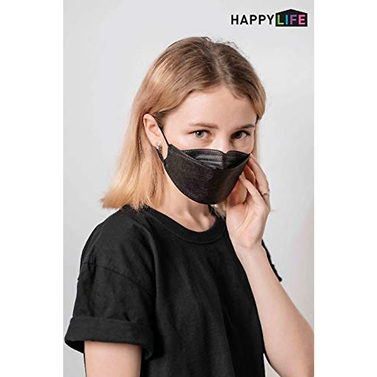 [Pack Of 10] GOODDAY ENGLISH BLACK SMALL Certified KF94 Korean Face Mask Disposable Comfortable YOUTH Face Mask, Age 9-15, Small Size By Happy Life