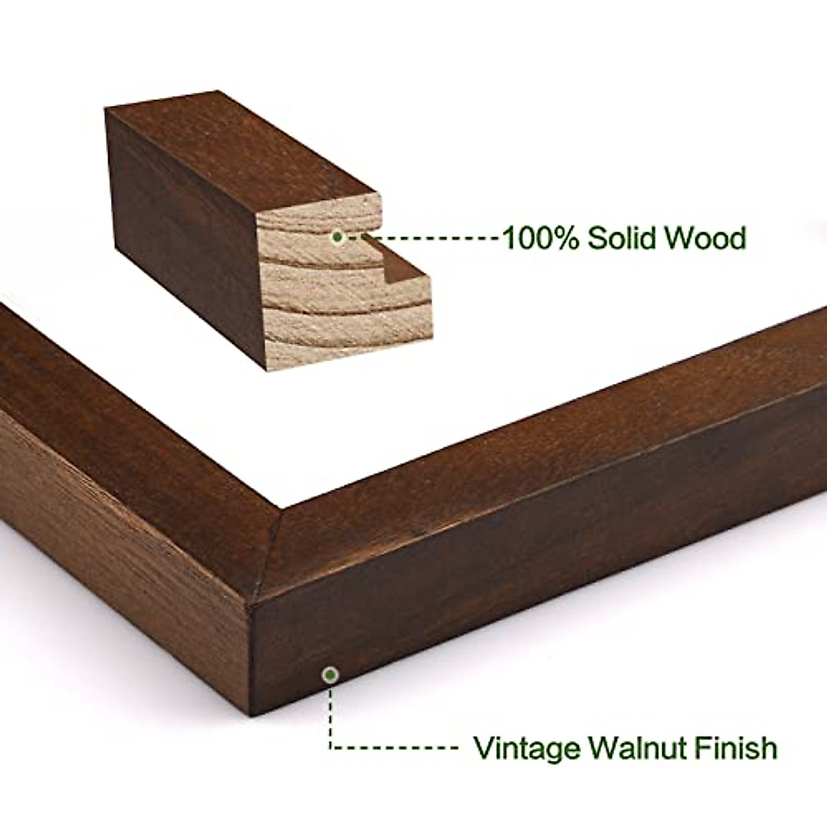 Emfogo 5x7 Picture Frame, Pack of 2 Rustic Picture Frames 5x7 with Real Glass, Solid Wood 5x7 Photo Frame for Table Top Display or Wall Mounted (Vintage Walnut)