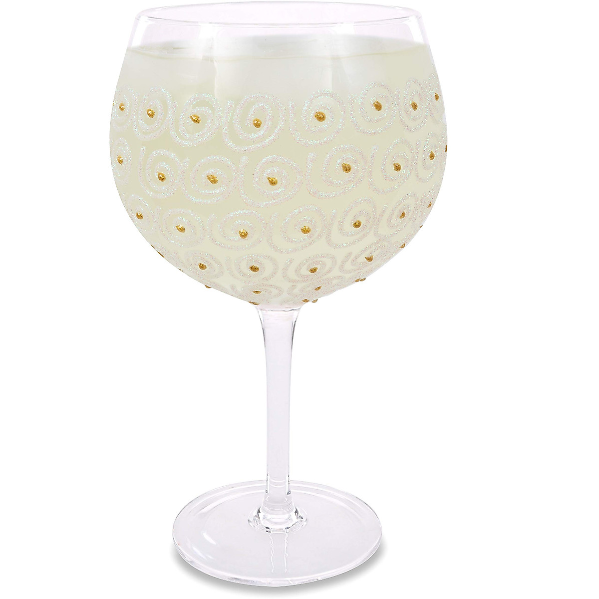 Pavilion Gift Company 24 Oz Hand Painted Large Glass Wine A Little Laugh A Lot-White Sparkle Swirl, Gold