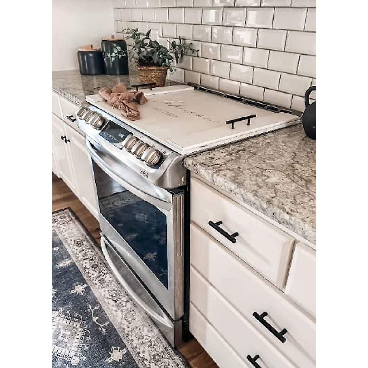 Josephine Thomas Home Personalized Noodle Board Last Name + Est Date in Soft Ivory, Lightly Distressed, Stove Cover