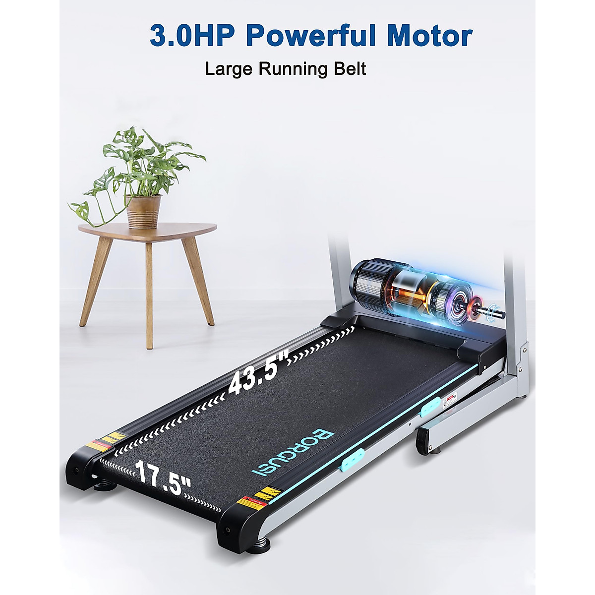 BORGUSI Treadmill with 12% Auto Incline and Bluetooth Speaker - 300 lb Capacity, 3.0HP Folding Electric Treadmill Up to 8.5 MPH Speed, Running Machine with 17.5" Wide Tread Belt for Home Use
