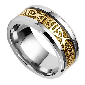 Tanyoyo 8mm Mens Womens Stainless Steel Jesus Rings Wedding Bands Promise Size 6-13 (8)