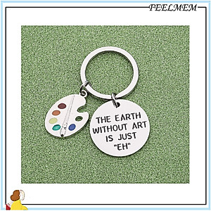 FEELMEM Artist Paint Palette and Brush Charm Pendant Keychain Earth Without Art is Just EH Painters Jewelry Artist Gift Art Student Art Teacher Gifts (The earth)