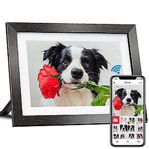 BIHIWOIA 10.1'' Frameo Digital Picture Frame, 32GB WiFi Digital Photo Frame, 1280x800 IPS Touch Screen, Auto-Rotate, Slideshow, Send Photos/Videos via Free App(Black Wood Frame)