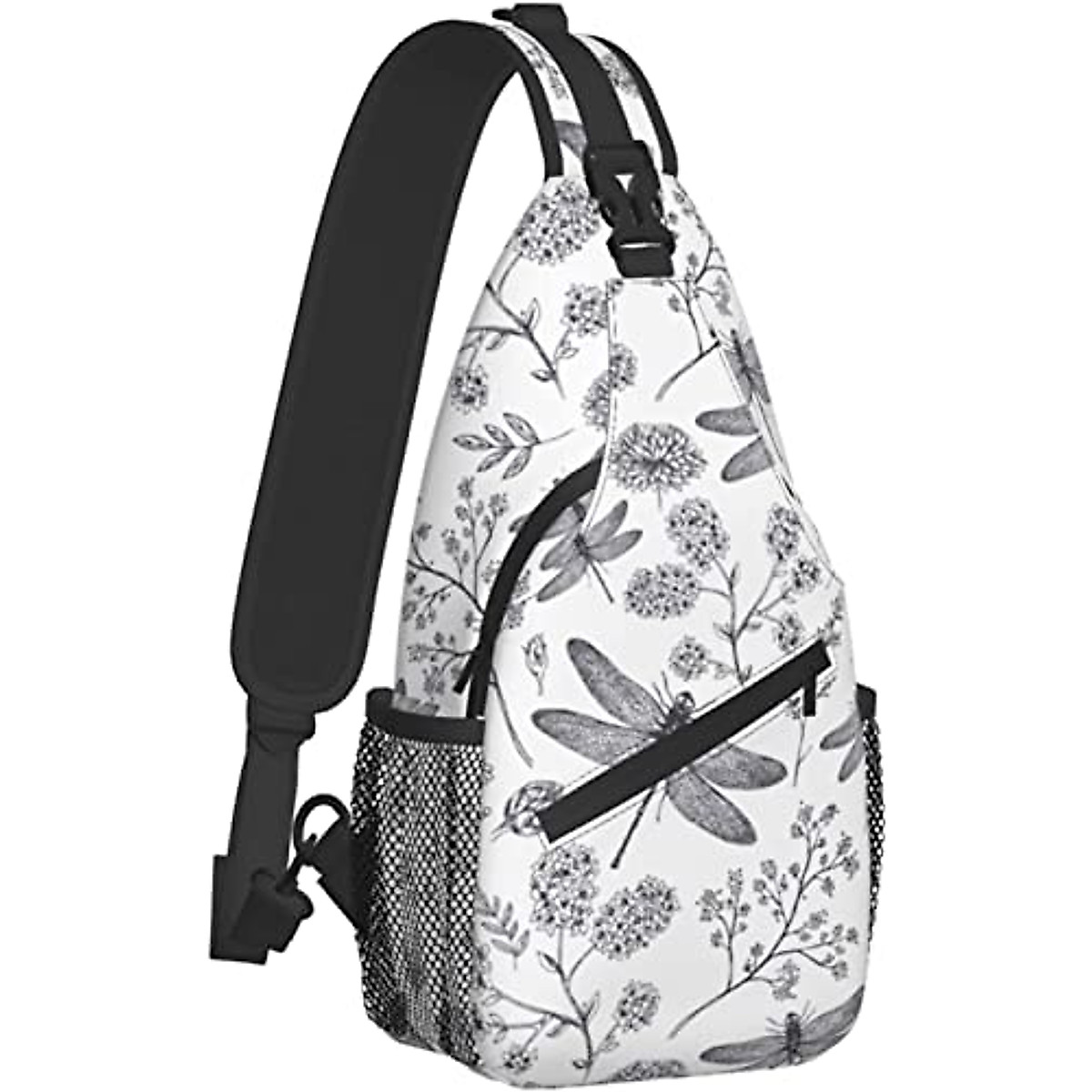 Sling Bag Dragonfly Botanical Flower Hand Drawn Hiking Daypack Crossbody Shoulder Backpack Travel Chest Pack for Men Women